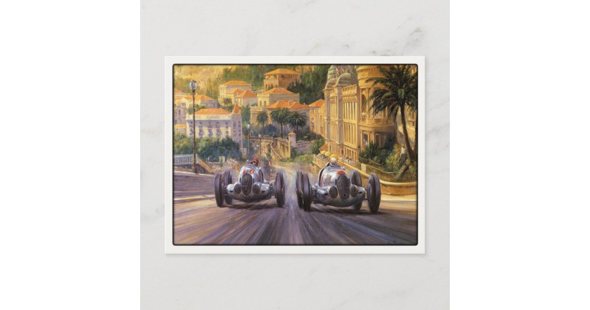 Postcard With Vintage Racing Cars Competing | Zazzle