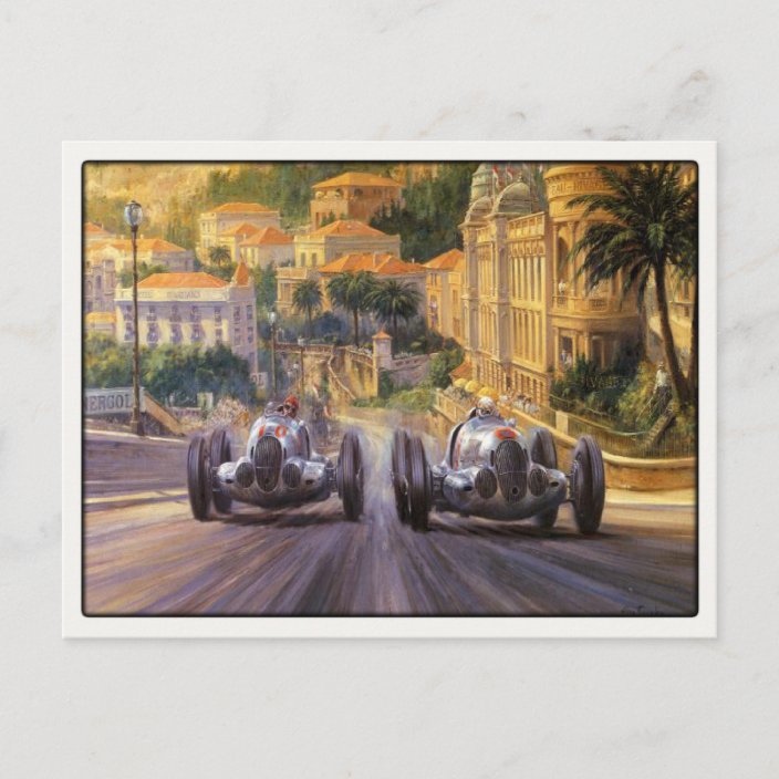 Postcard With Vintage Racing Cars Competing | Zazzle.com