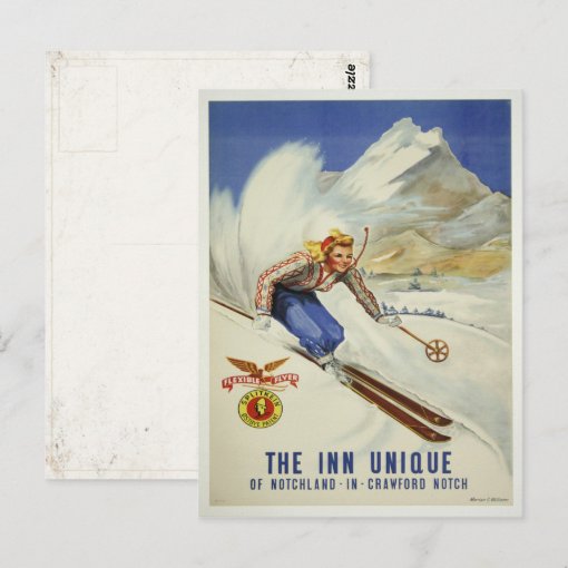 Postcard with Vintage Skiing Print | Zazzle
