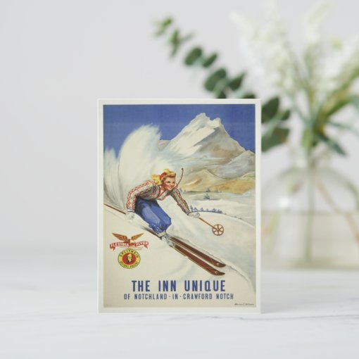 Postcard with Vintage Skiing Print | Zazzle
