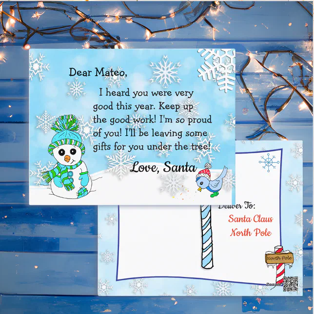 Postcards from Santa: Cute Snowman | Zazzle