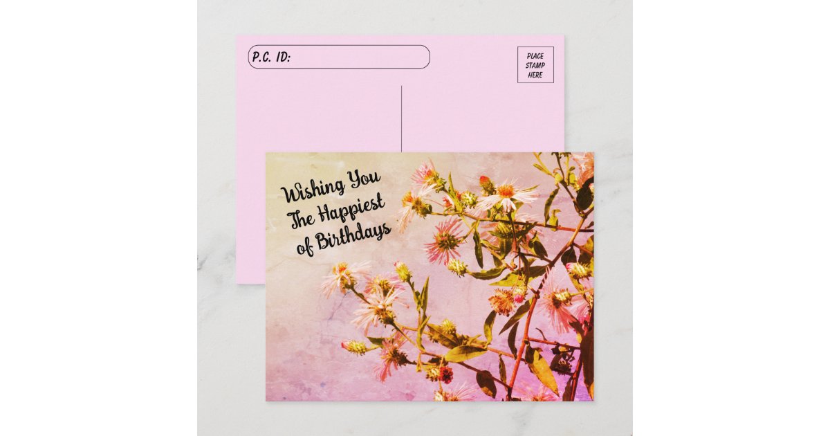 Postcrossing Pink Wildflower Birthday Postcard | Zazzle