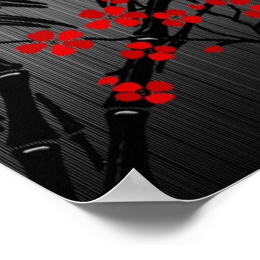Poster Asian Red Black White Bamboo Floral 4 | Zazzle