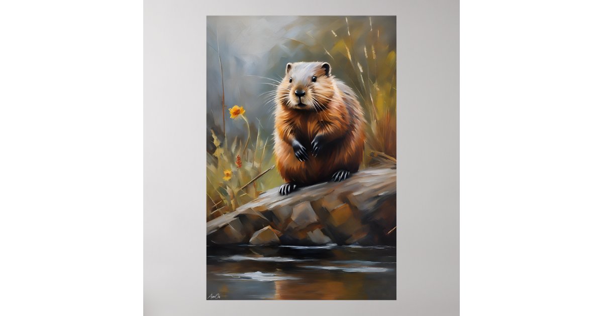 Poster | Beaver | Oil Painting Style | Zazzle