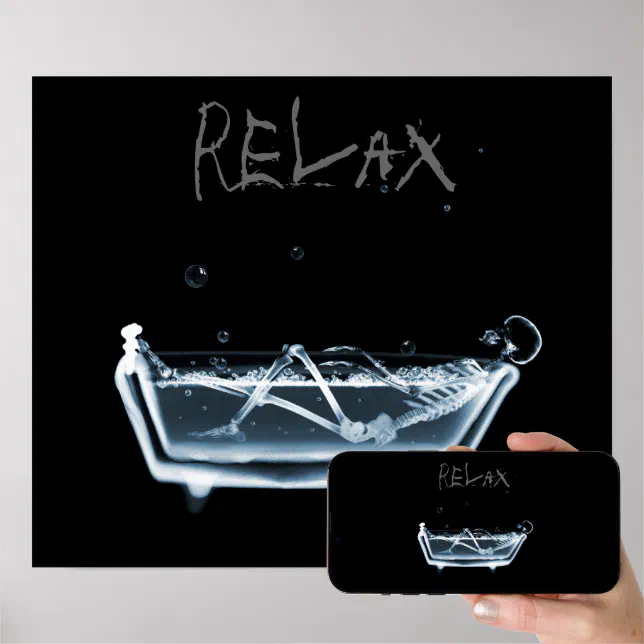 Poster- Blue Relax X-Ray Skeleton Bath Time Poster | Zazzle