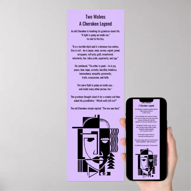 Poster Cherokee Legend Two Wolves The one you feed | Zazzle