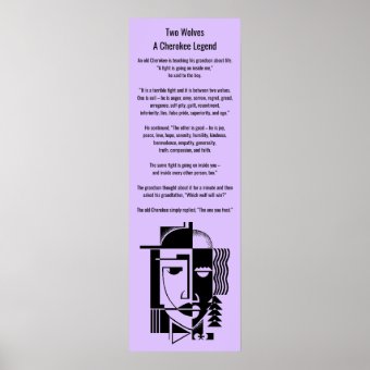 Poster Cherokee Legend Two Wolves The one you feed | Zazzle