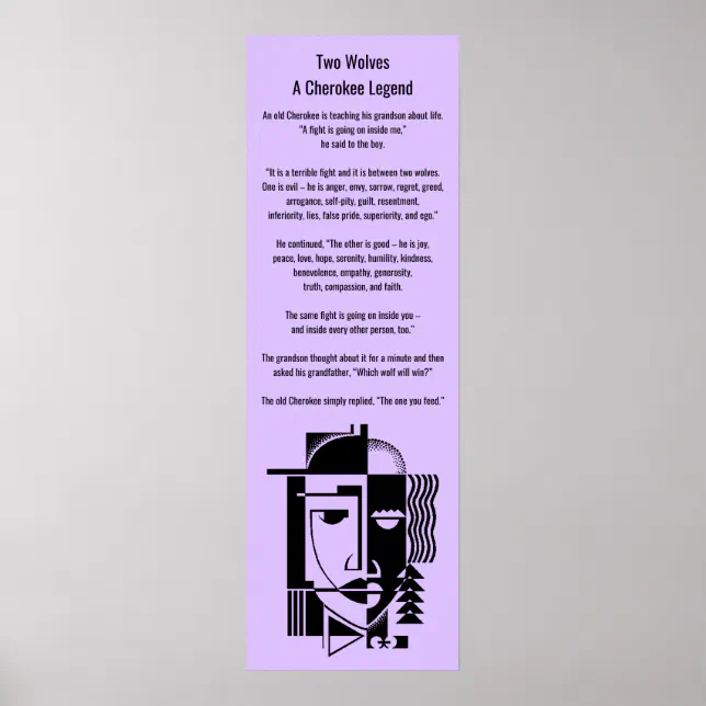 Poster Cherokee Legend Two Wolves The one you feed | Zazzle