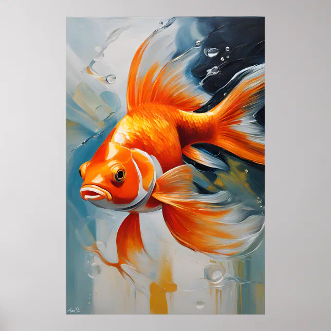 Poster | Goldfish | Oil Painting Style | Zazzle
