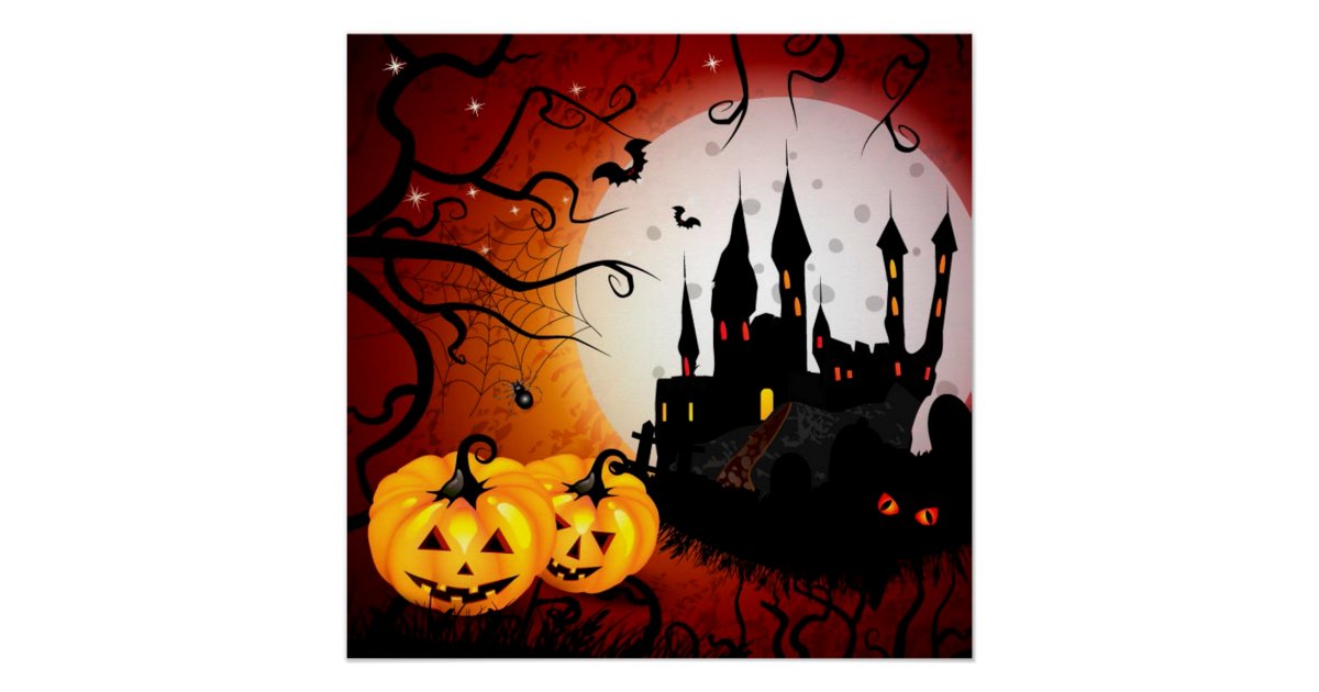Poster/Halloween Haunted Scene Poster | Zazzle