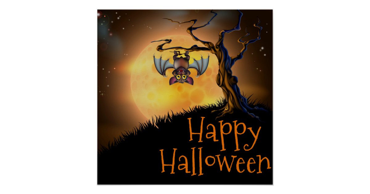 Poster/Happy Halloween Cute Bat Poster | Zazzle