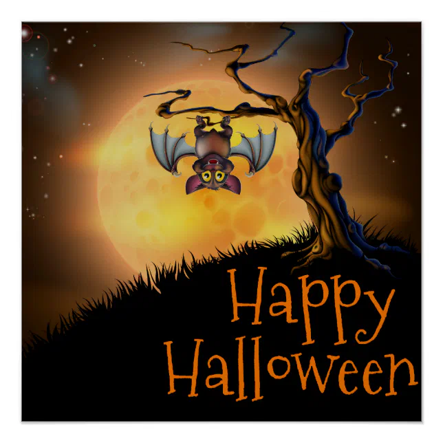 Poster/Happy Halloween Cute Bat Poster | Zazzle