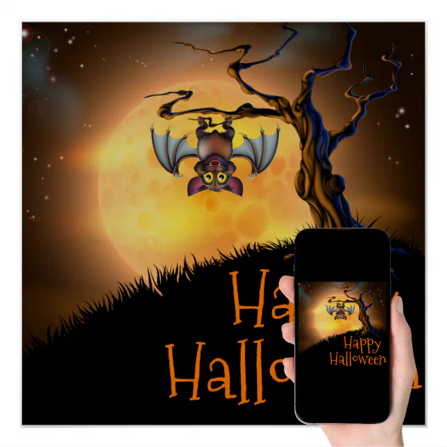 Poster/Happy Halloween Cute Bat Poster | Zazzle