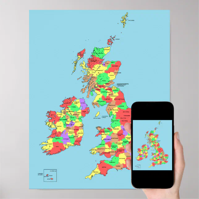 Poster - Map of Counties in Great Britain | Zazzle