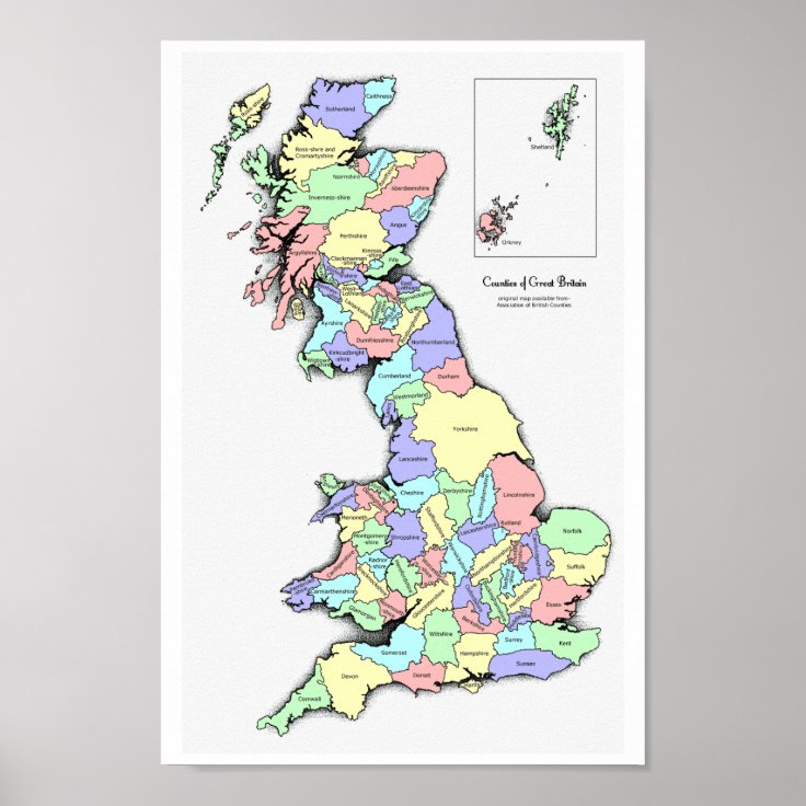 Poster - Map of Counties in Great Britain | Zazzle