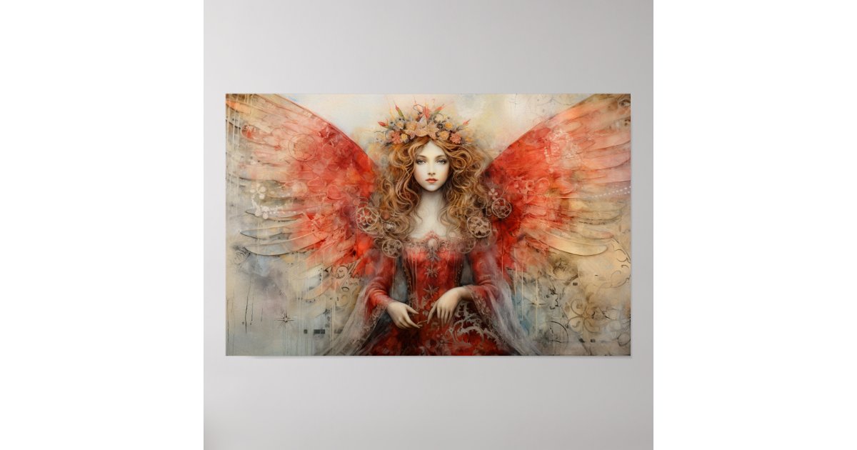 Poster - Red Winged Angel Fairy | Zazzle