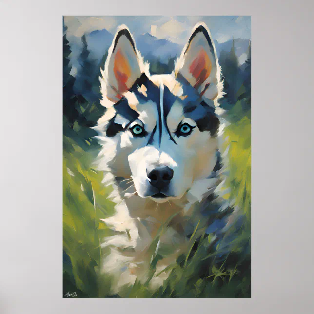 Poster | Siberian Husky Puppy | Oil Painting Style | Zazzle