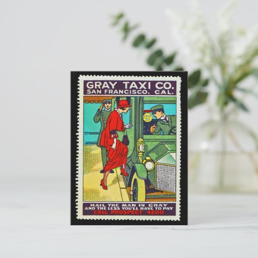 Poster Stamp Postcard Gray Taxi Co. SF | Zazzle