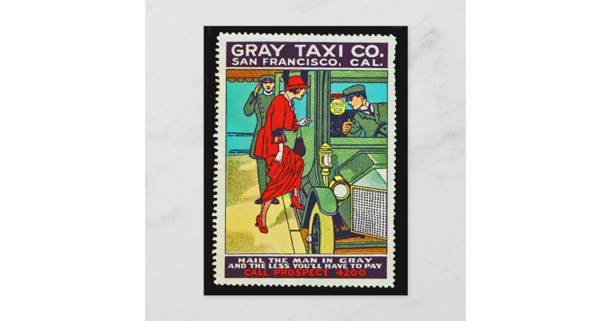 Poster Stamp Postcard Gray Taxi Co. SF | Zazzle