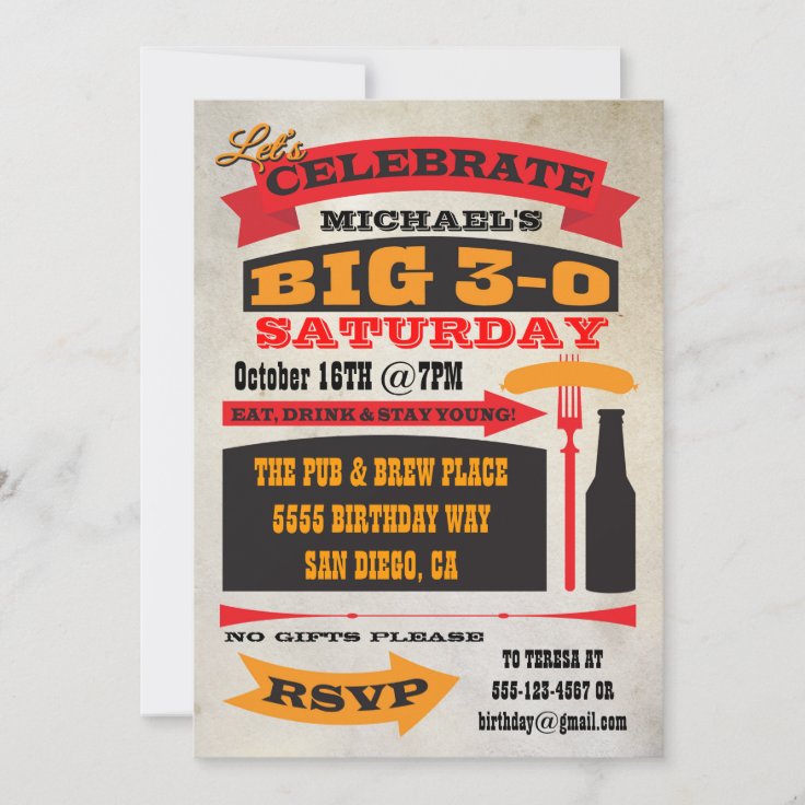 Poster style BIG 30 birthday party invitations | Zazzle