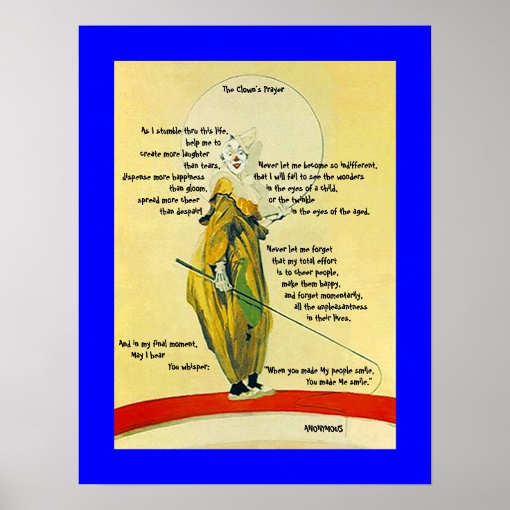 POSTER ~THE CLOWN'S PRAYER OUTLINES PLAYFUL CLOWN! | Zazzle
