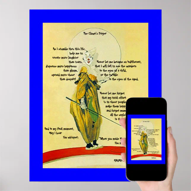 POSTER ~THE CLOWN'S PRAYER OUTLINES PLAYFUL CLOWN! | Zazzle