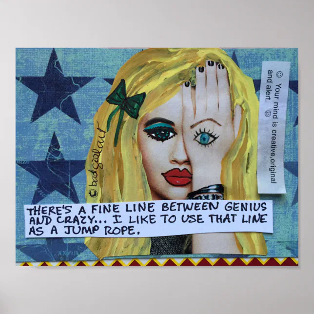 POSTER-THERE'S A FINE LINE BETWEEN GENIUS POSTER | Zazzle