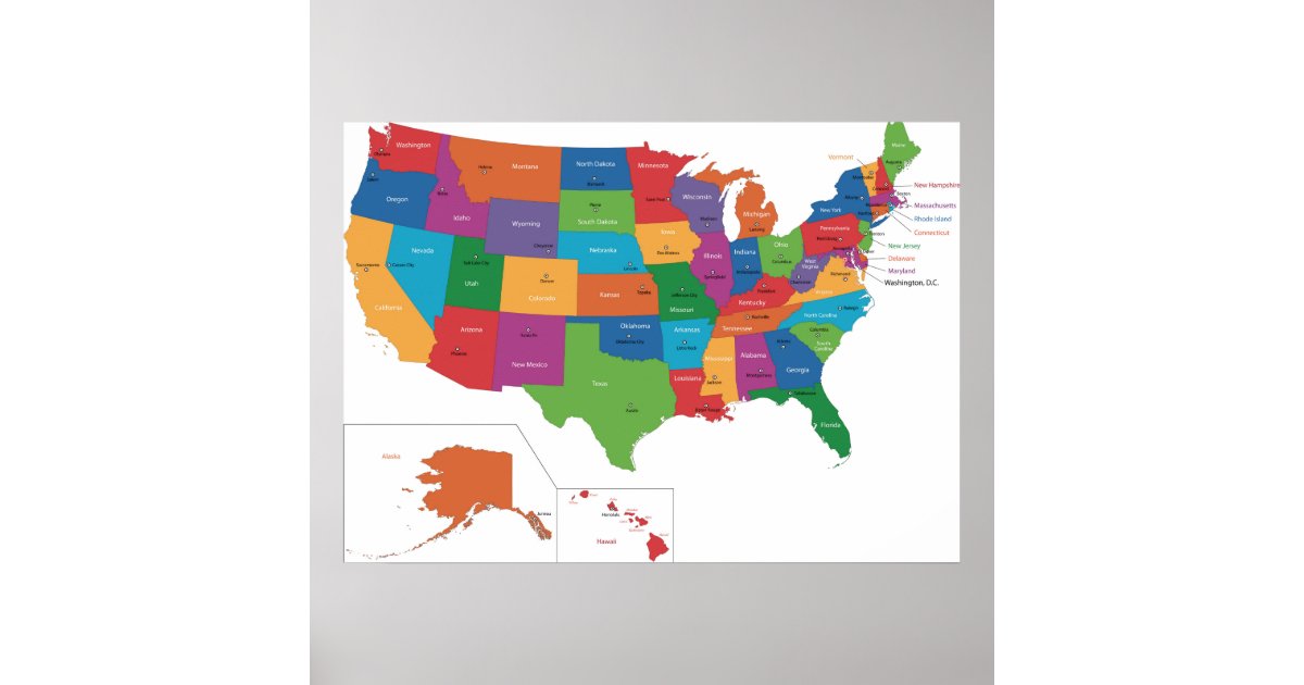 Poster - US with Capital Cities | Zazzle