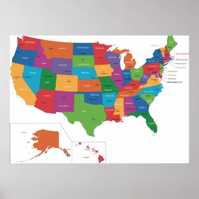 Poster - US with Capital Cities | Zazzle