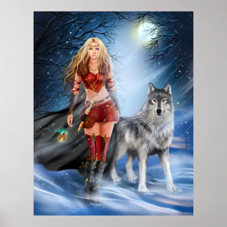 Poster Winter Warrior Princess and wolf | Zazzle