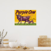 Poster with Vintage Purple Cow Apples Print | Zazzle