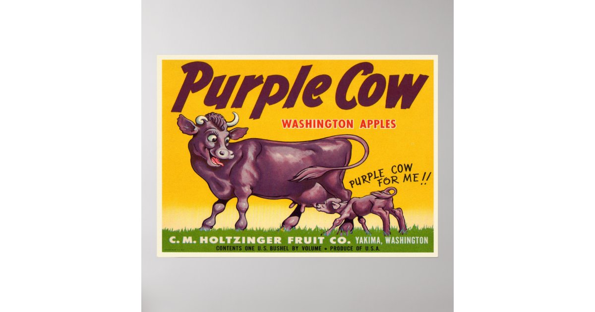 Poster with Vintage Purple Cow Apples Print | Zazzle