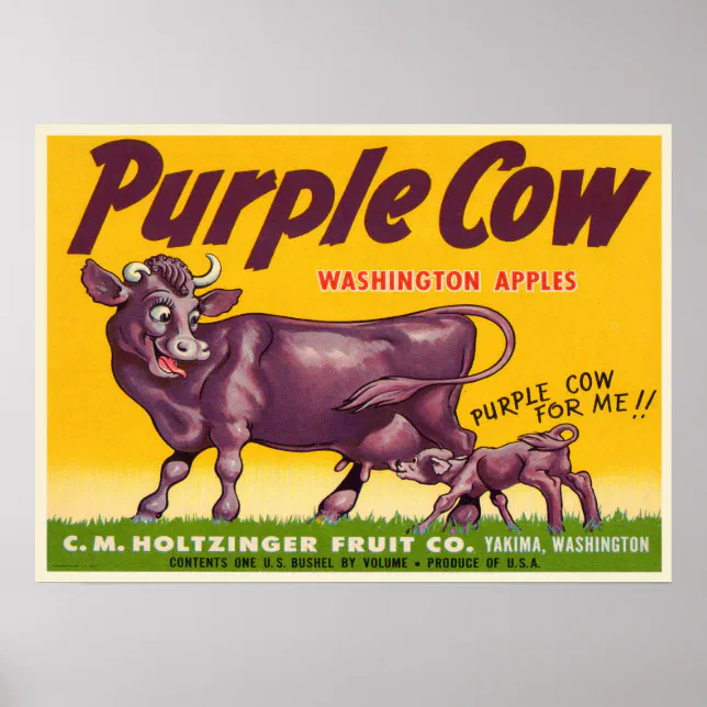 Poster with Vintage Purple Cow Apples Print | Zazzle