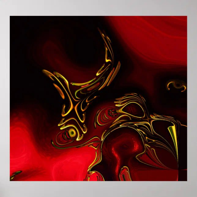 Posters ZIZZAGO Art Abstract Red Black Gold 2 | Zazzle