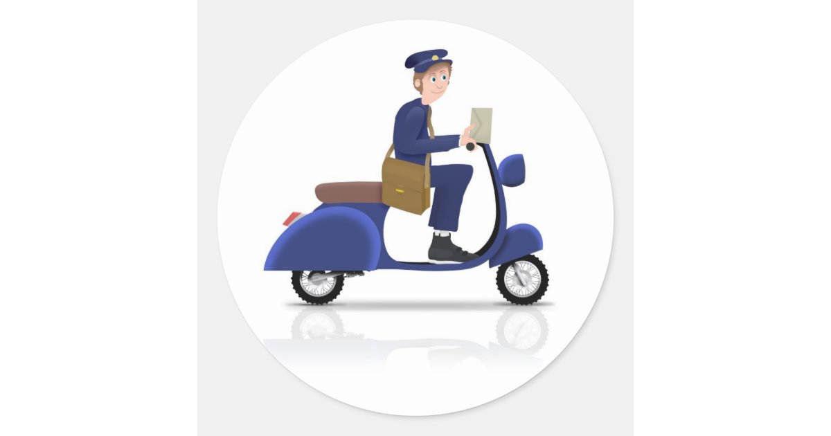 Postman on Scooter Classic Round Sticker | Zazzle
