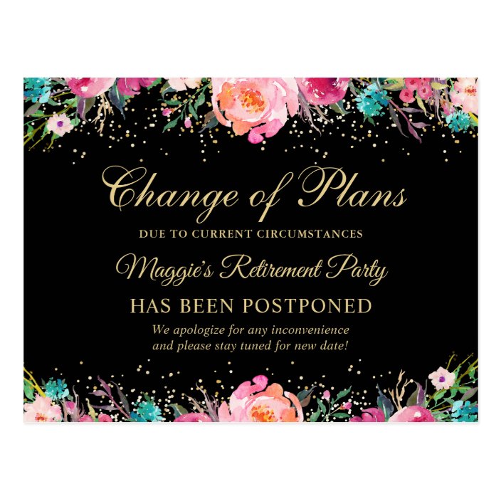 Postponed Announcement Floral Retirement Party Postcard | Zazzle.com