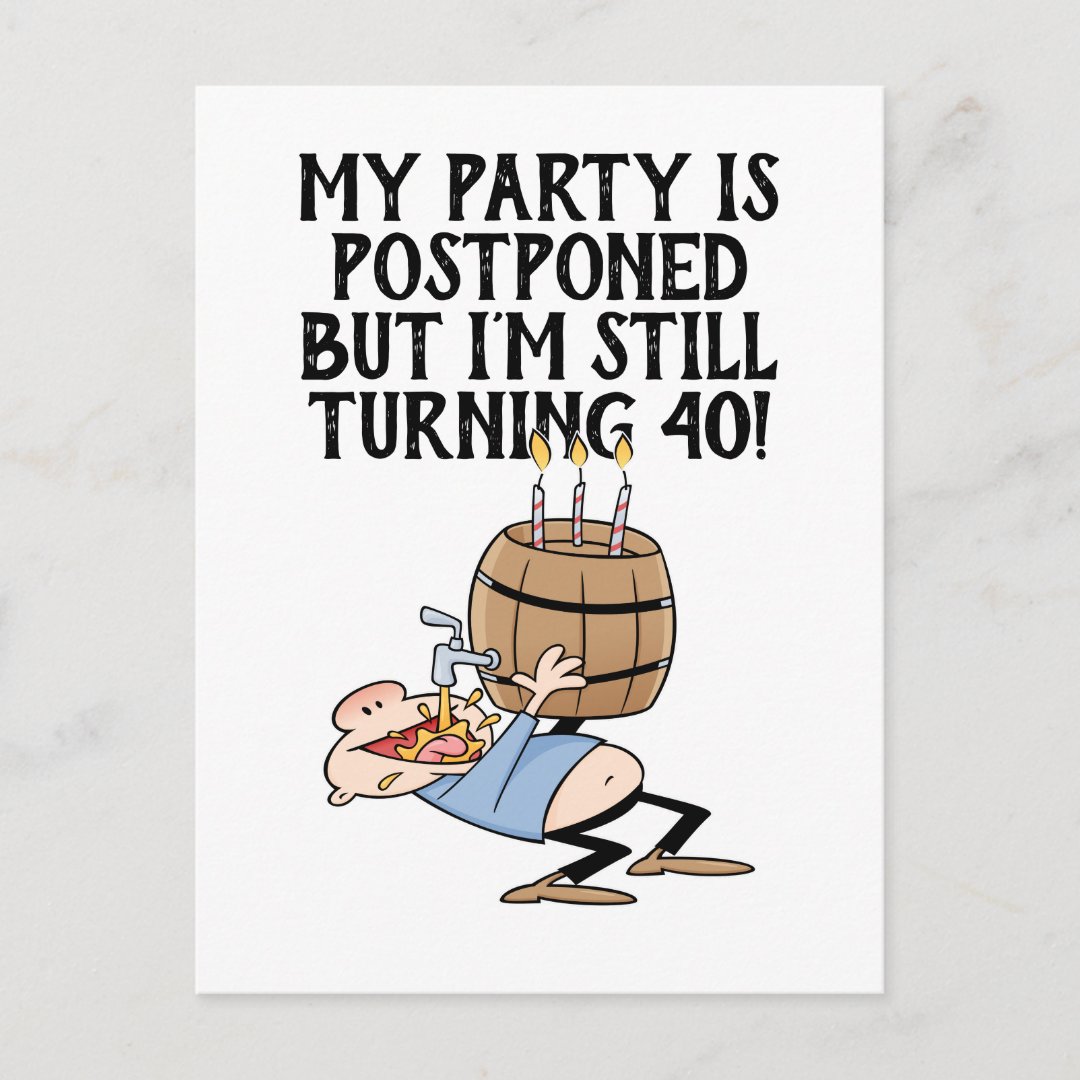 Postponed Birthday Party Cancellation Cartoon Postcard | Zazzle