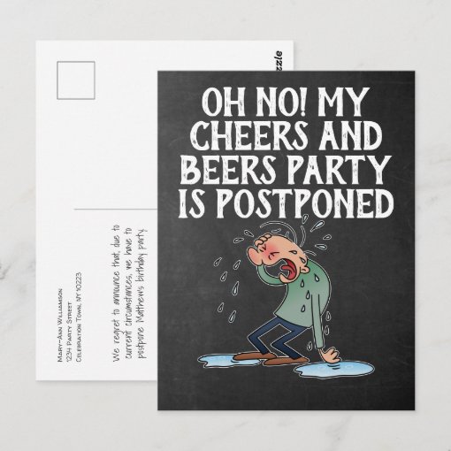 Postponed Cheers And Beers Party Cancellation Postcard | Zazzle