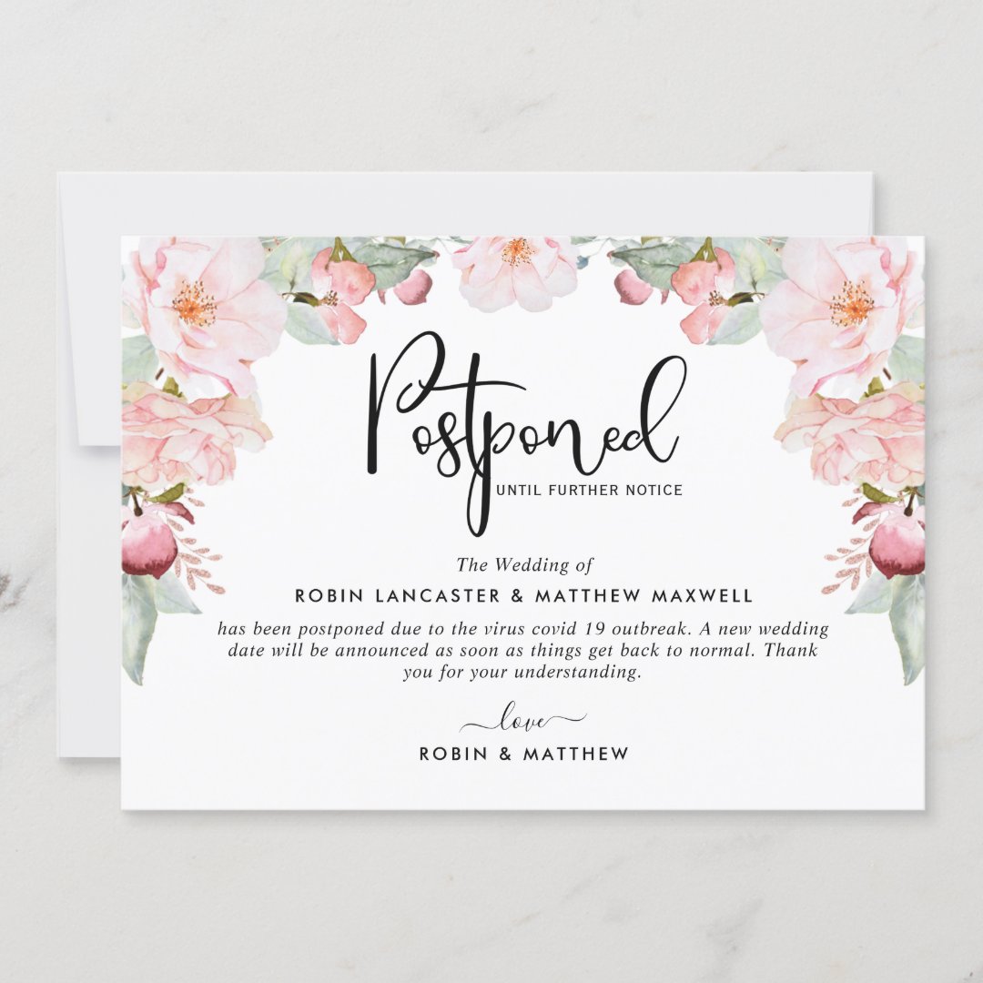 Postponed Event Announcement, Blush Floral Invitation | Zazzle