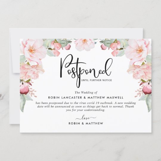 Postponed Event Announcement, Blush Floral Invitation | Zazzle.com