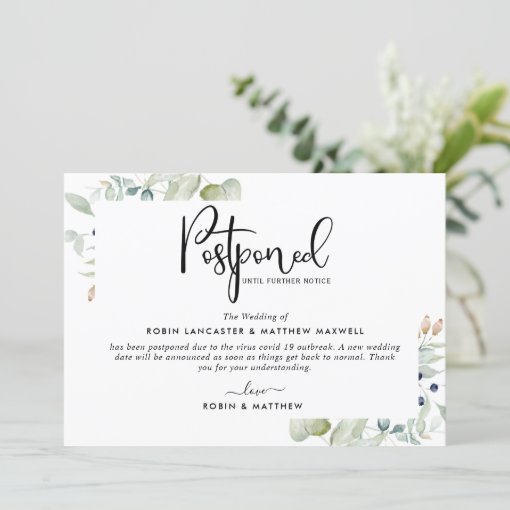 Postponed Event Announcement, Serene Greenery Invitation | Zazzle