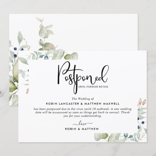 Postponed Event Announcement, Serene Greenery Invitation | Zazzle