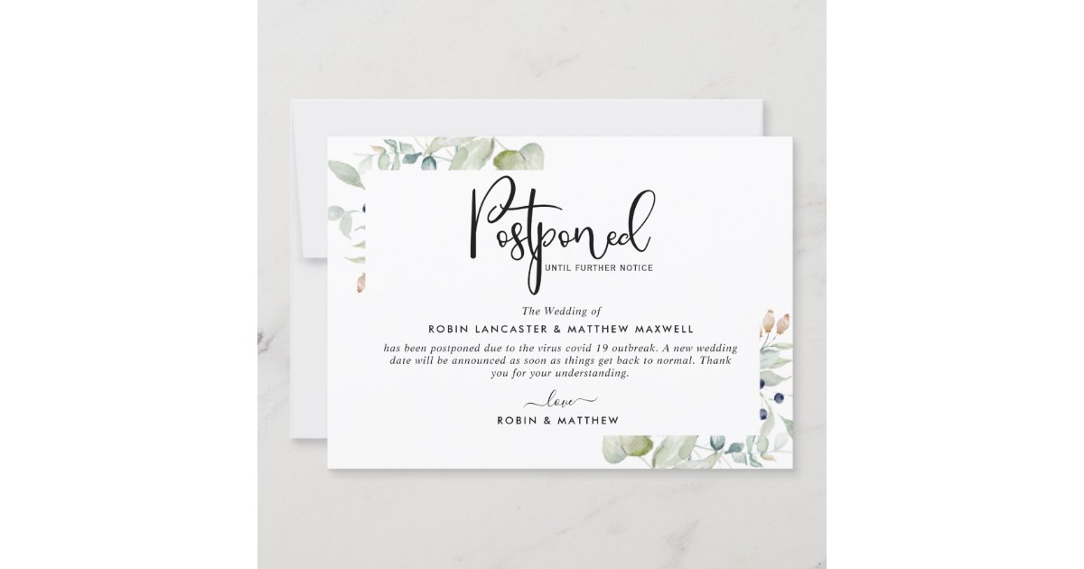 Postponed Event Announcement, Serene Greenery Invitation | Zazzle