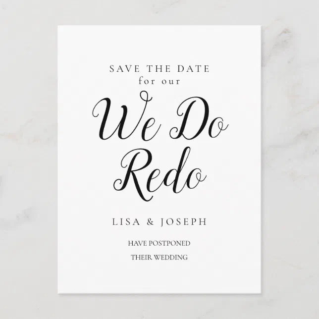 Postponed Save the Date We Do Redo Script Photo Postcard | Zazzle