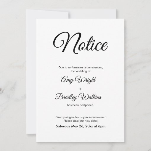 Postponed Wedding Announcement Elegant Notice | Zazzle