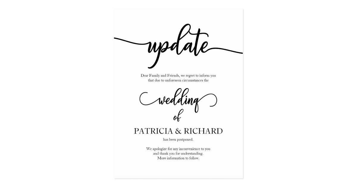 Postponed Wedding Date Announcement Elegant Postcard | Zazzle.com