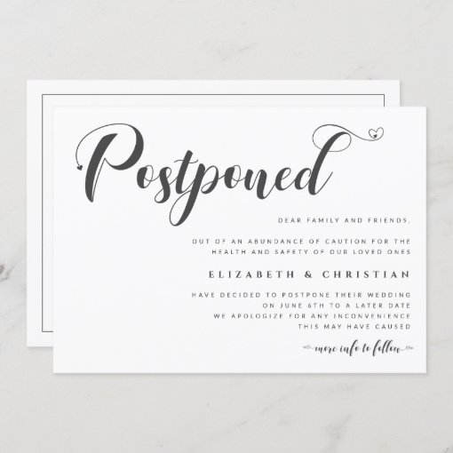 Postponed Wedding Date Change Social Distance Invitation | Zazzle