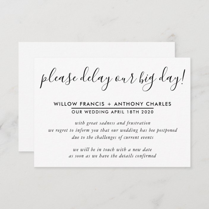 POSTPONED WEDDING delay our big day simple info Invitation | Zazzle.com