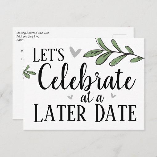 Postponed Wedding Later Date Celebration Postcard | Zazzle