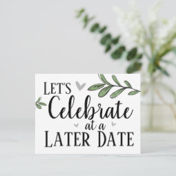 Postponed Wedding Later Date Celebration Postcard | Zazzle